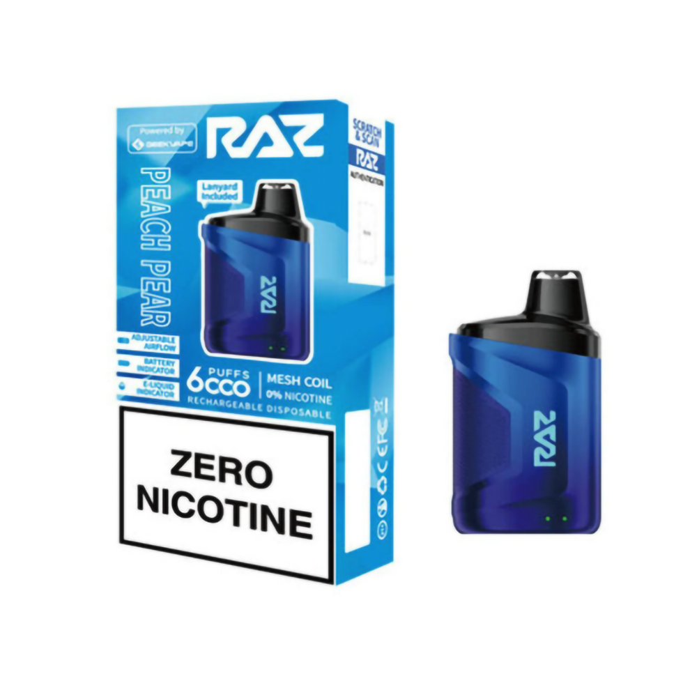 RAZ 0% NIC 6000PUFFS DISPOSABLE - PEACH PEAR – Ben Exotics